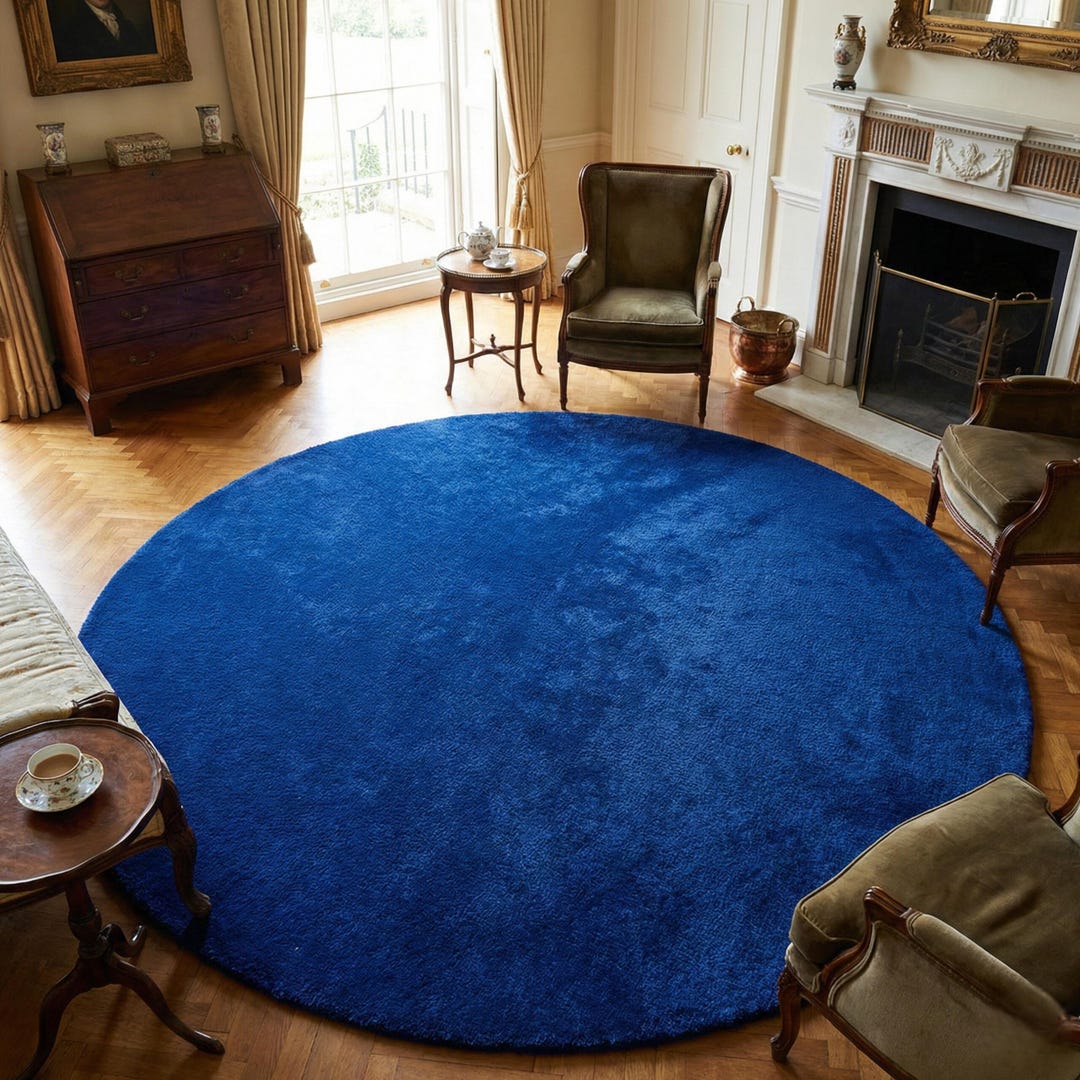 Luxury Royal Blue Round Area Rug 5X5 6X6 7X7 8X8 Soft Plush Modern ...