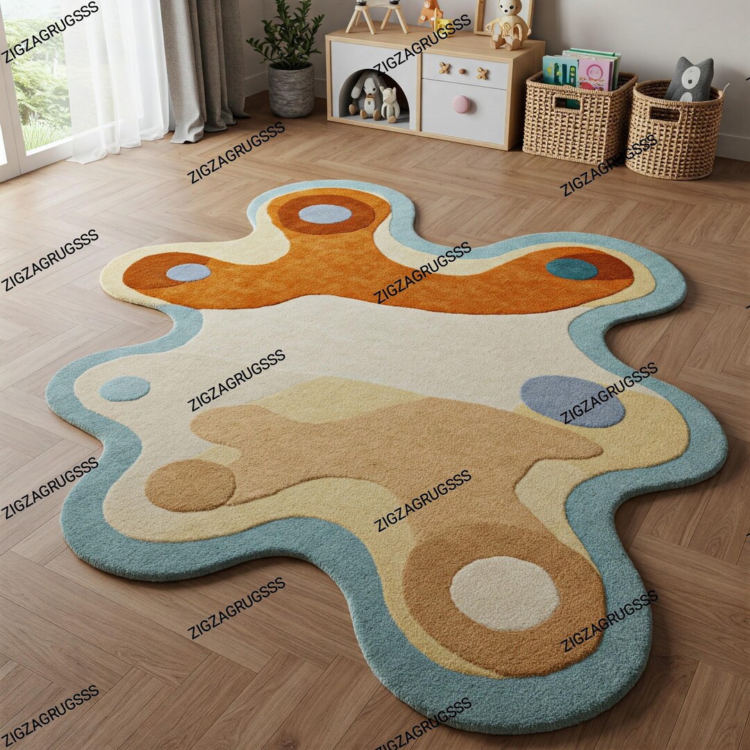 Premium Amoeba Shape Wool Rug – Hand-tufted Modern Abstract Carpet for ...