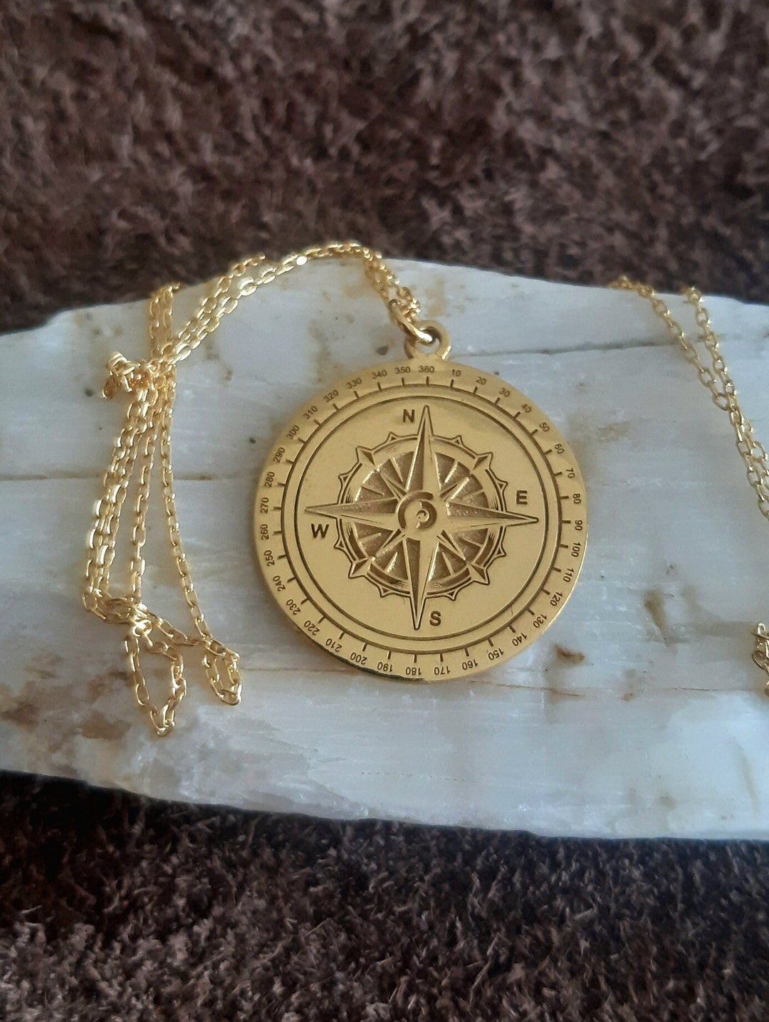 Sterling Silver Engraved Compass Necklace, Minimalist Wanderlust ...