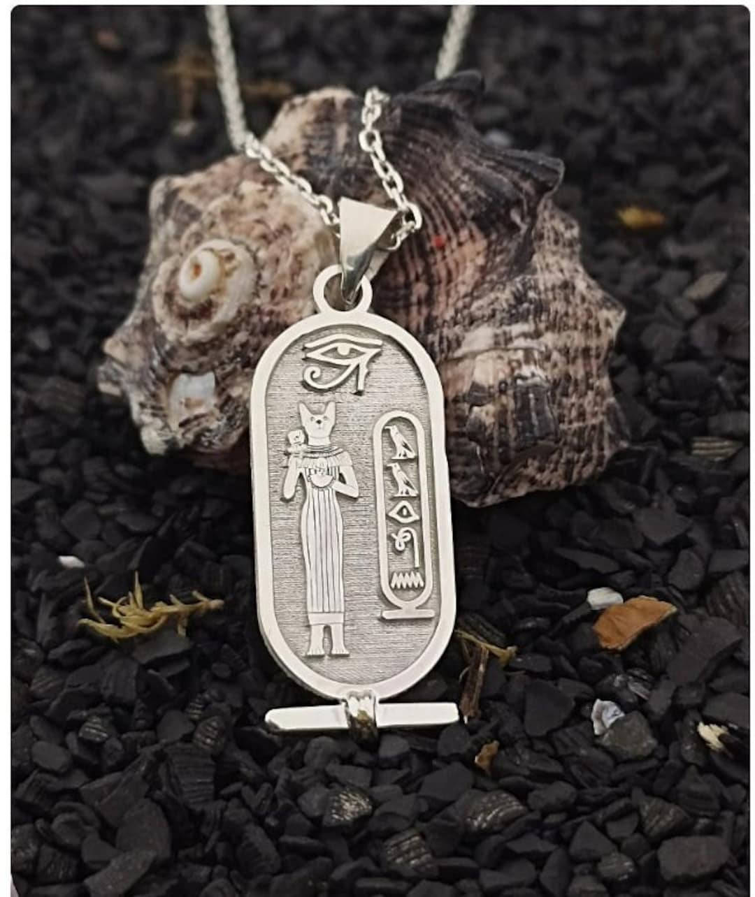 Egyptian Cartouche God Bastet Necklace Hieroglyph Necklace - Etsy