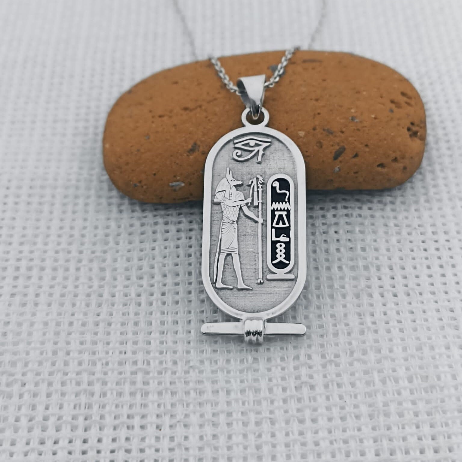 Egyptian Cartouche God Anubis Necklace, Hieroglyph Necklace Jewelry ...