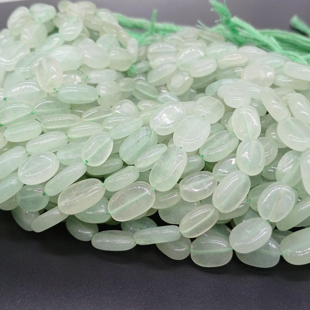 AAA Natural Light Green Quartz Smooth Oval Shape Bead, 8-12mm Size ...