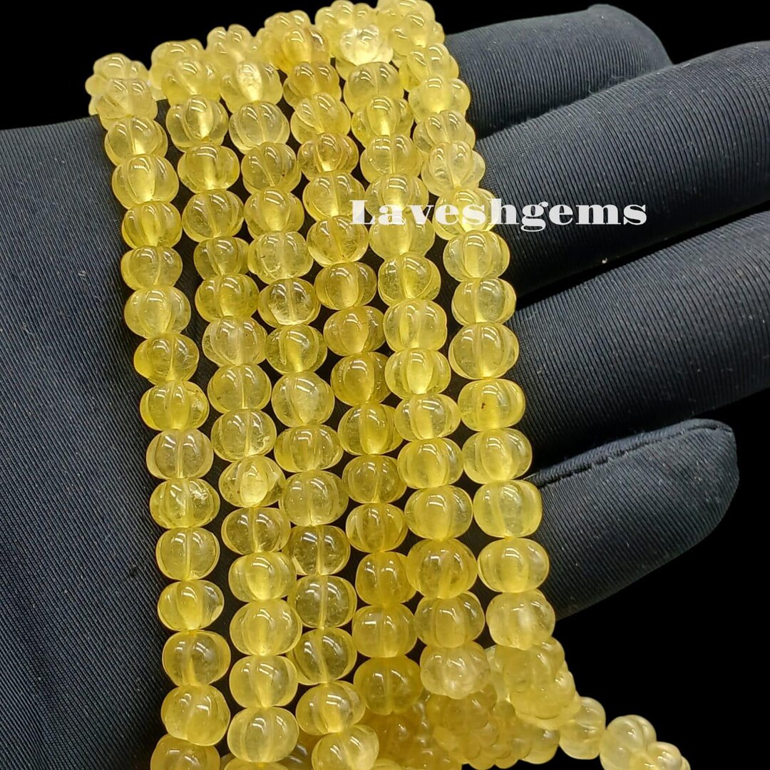 Sunlight Yellow Quartz Melon Gemstone Beads | 6-8MM Smooth Bead Line ...