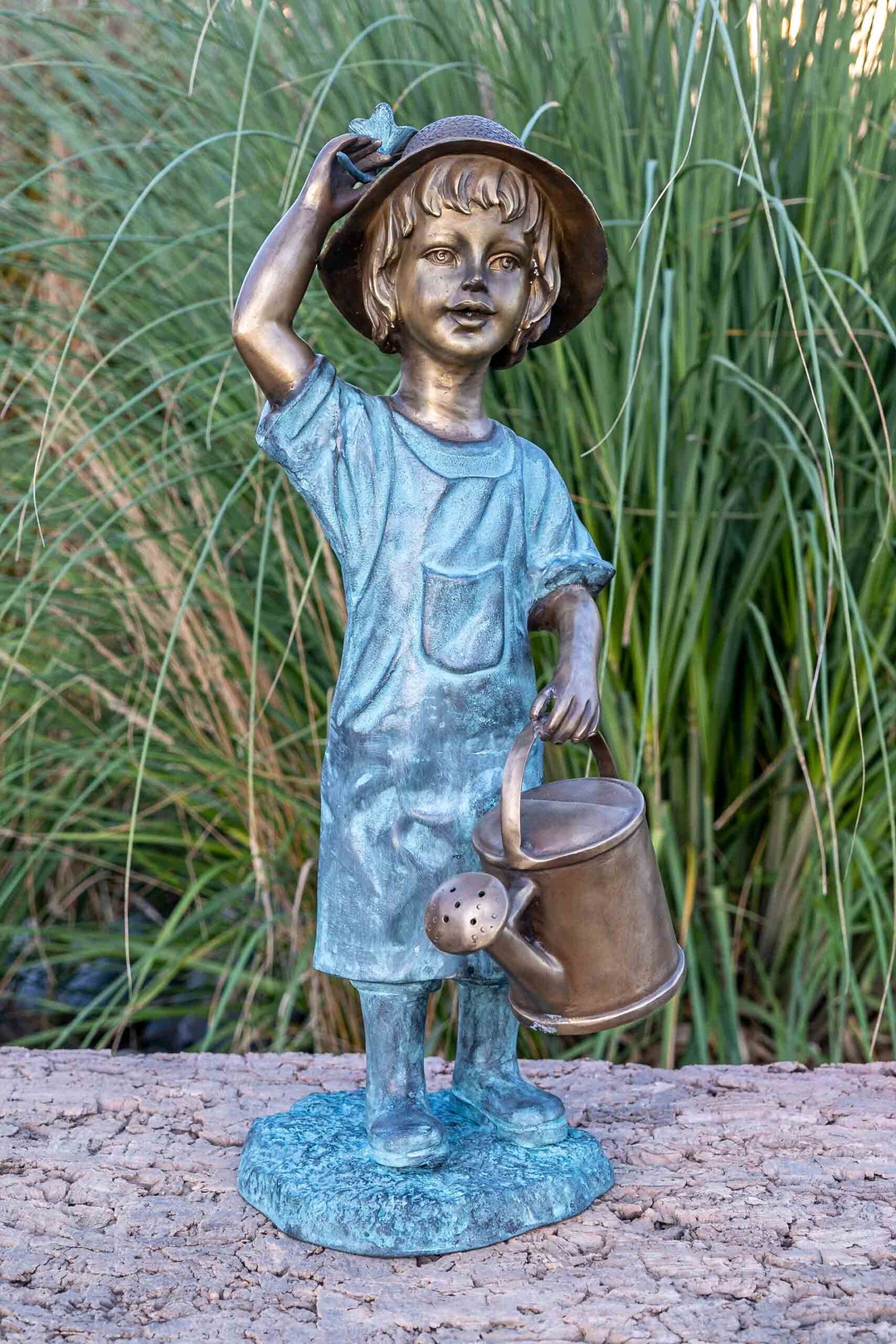 IDYL Bronze Sculpture Girl With Watering Can | 60x23x24 Cm | Children's ...