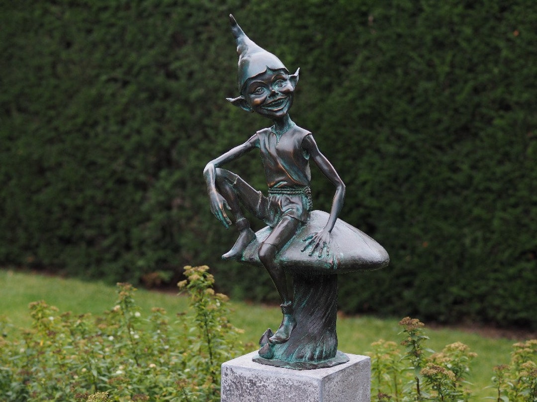 Bronze Sculpture Elf Sitting on a Mushroom | 43x35x77cm | Classic ...