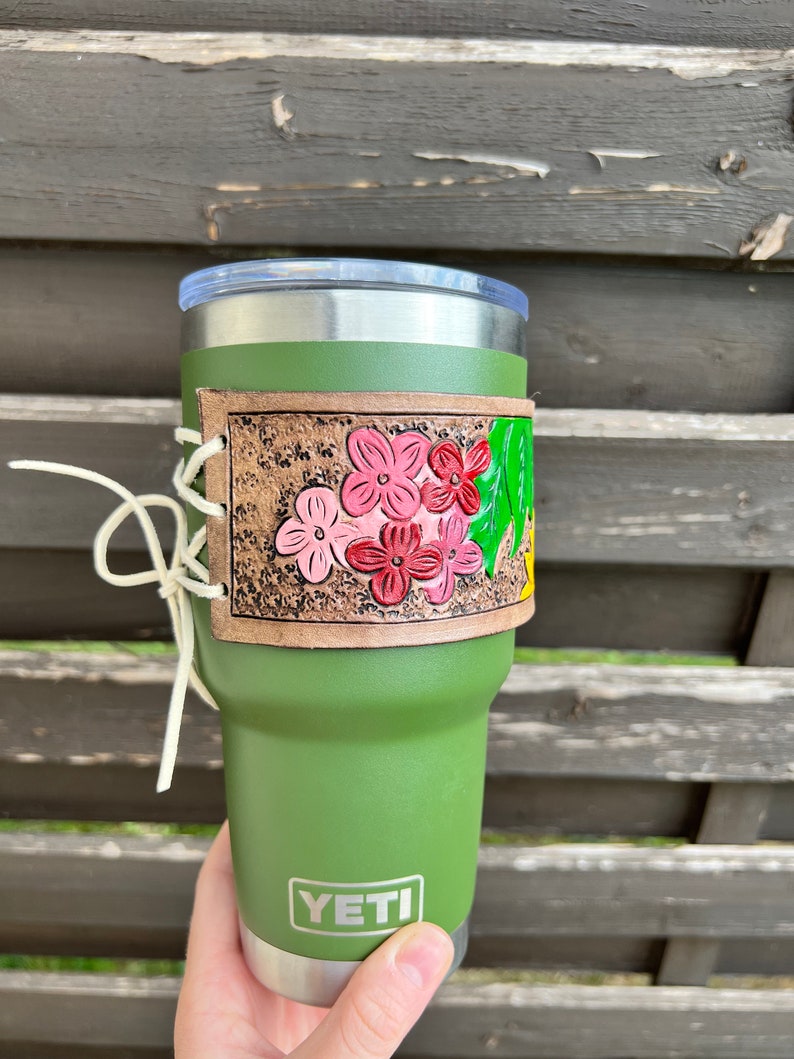 Tooled Leather Tumbler/water Bottle Wrap Florals and Leaves - Etsy