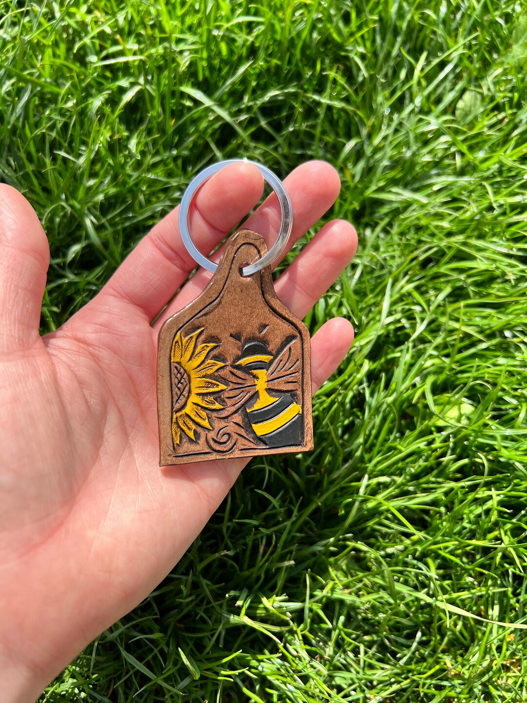 Tooled Leather Keychain Bumblebee - Etsy