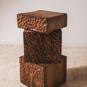 Double Cubic Box, Modular Totem in IROKO Wood, Turned and Carved by ...