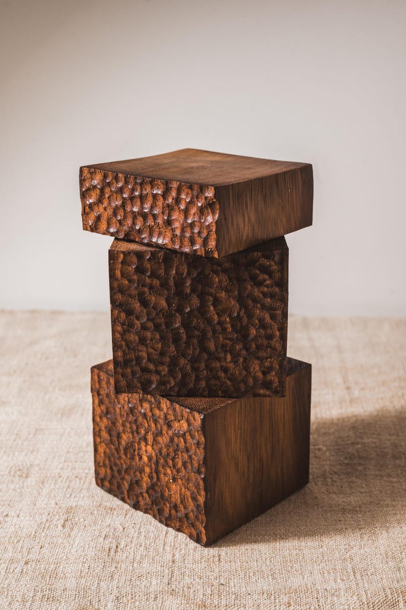 Double Cubic Box, Modular Totem in IROKO Wood, Turned and Carved by ...