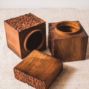 Double Cubic Box, Modular Totem in IROKO Wood, Turned and Carved by ...