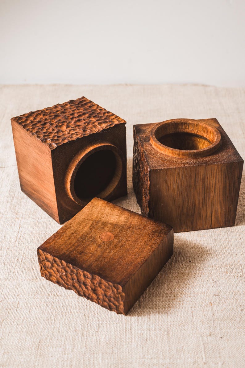 Double Cubic Box, Modular Totem in IROKO Wood, Turned and Carved by ...