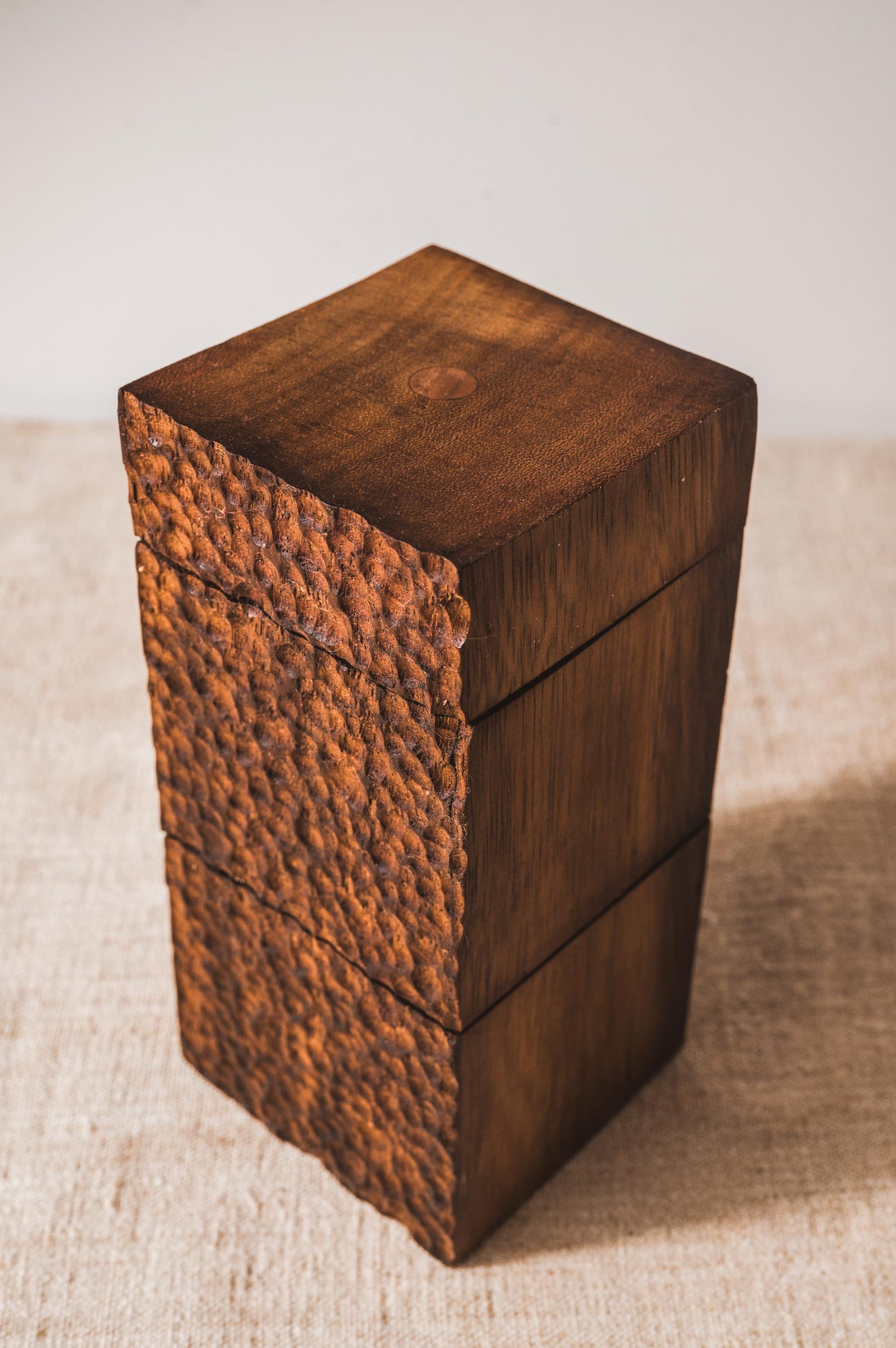Double Cubic Box, Modular Totem in IROKO Wood, Turned and Carved by ...
