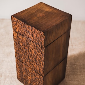 Double Cubic Box, Modular Totem in IROKO Wood, Turned and Carved by ...