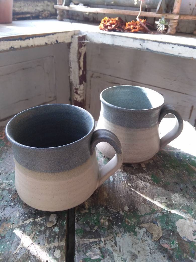 Vintage Retro / TWO STONEWARE MUGS / Blue Graduated Dipped Style ...