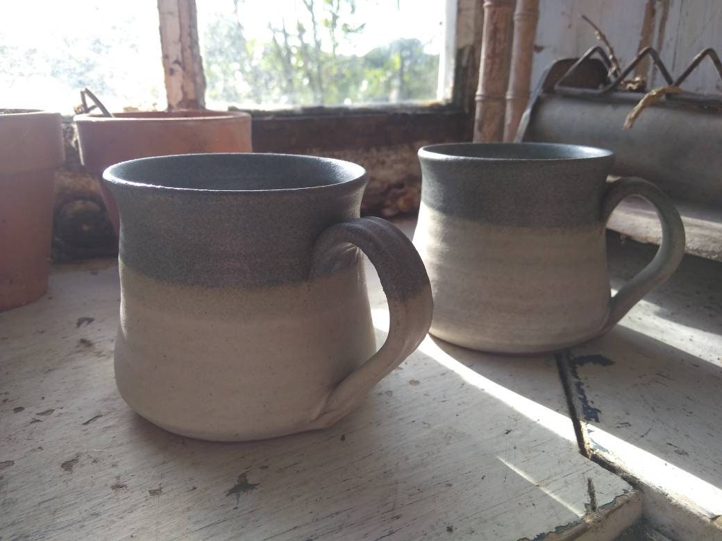 Vintage Retro / TWO STONEWARE MUGS / Blue Graduated Dipped Style ...