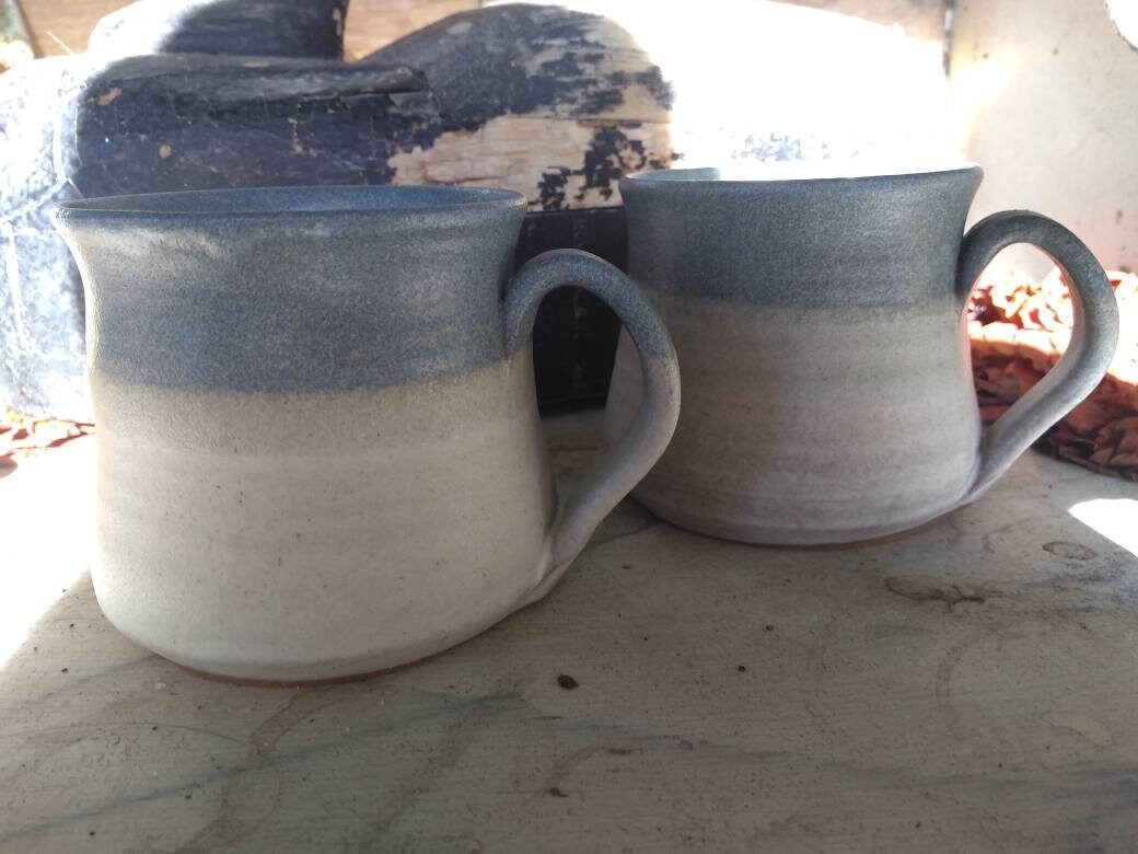 Vintage Retro / TWO STONEWARE MUGS / Blue Graduated Dipped Style ...