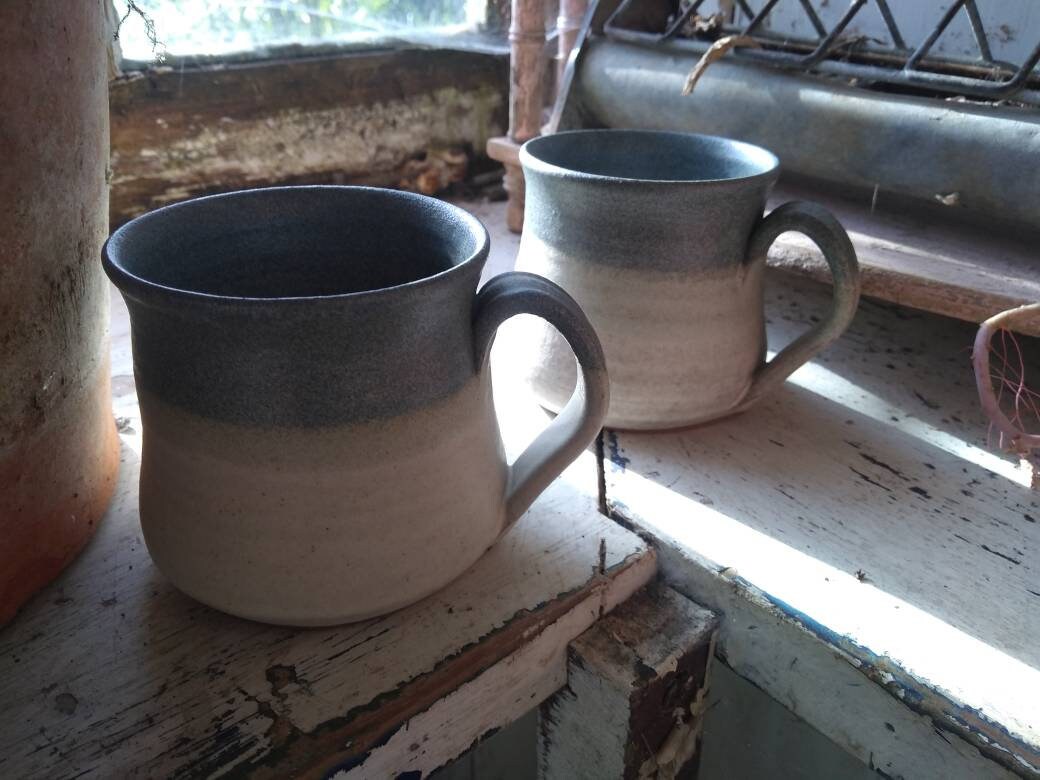 Vintage Retro / TWO STONEWARE MUGS / Blue Graduated Dipped Style ...