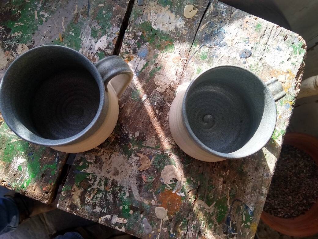 Vintage Retro / TWO STONEWARE MUGS / Blue Graduated Dipped Style ...