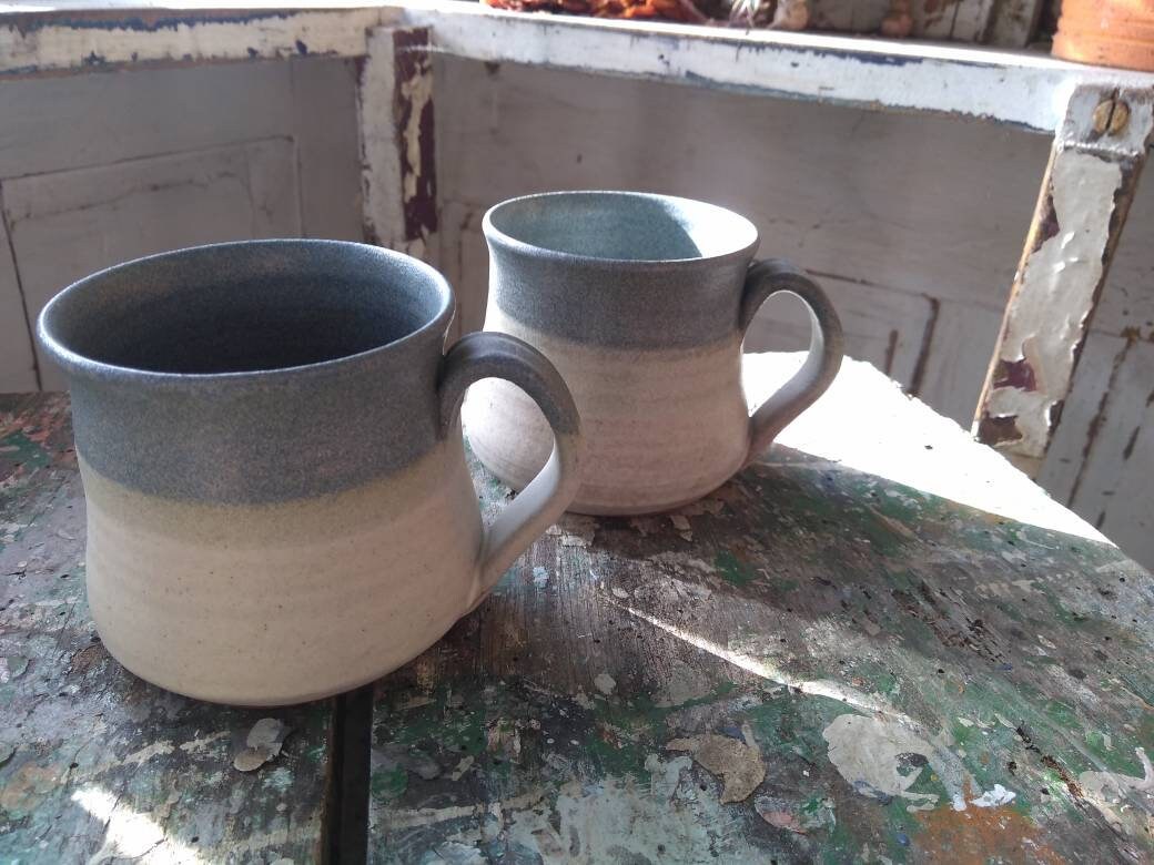 Vintage Retro / TWO STONEWARE MUGS / Blue Graduated Dipped Style ...