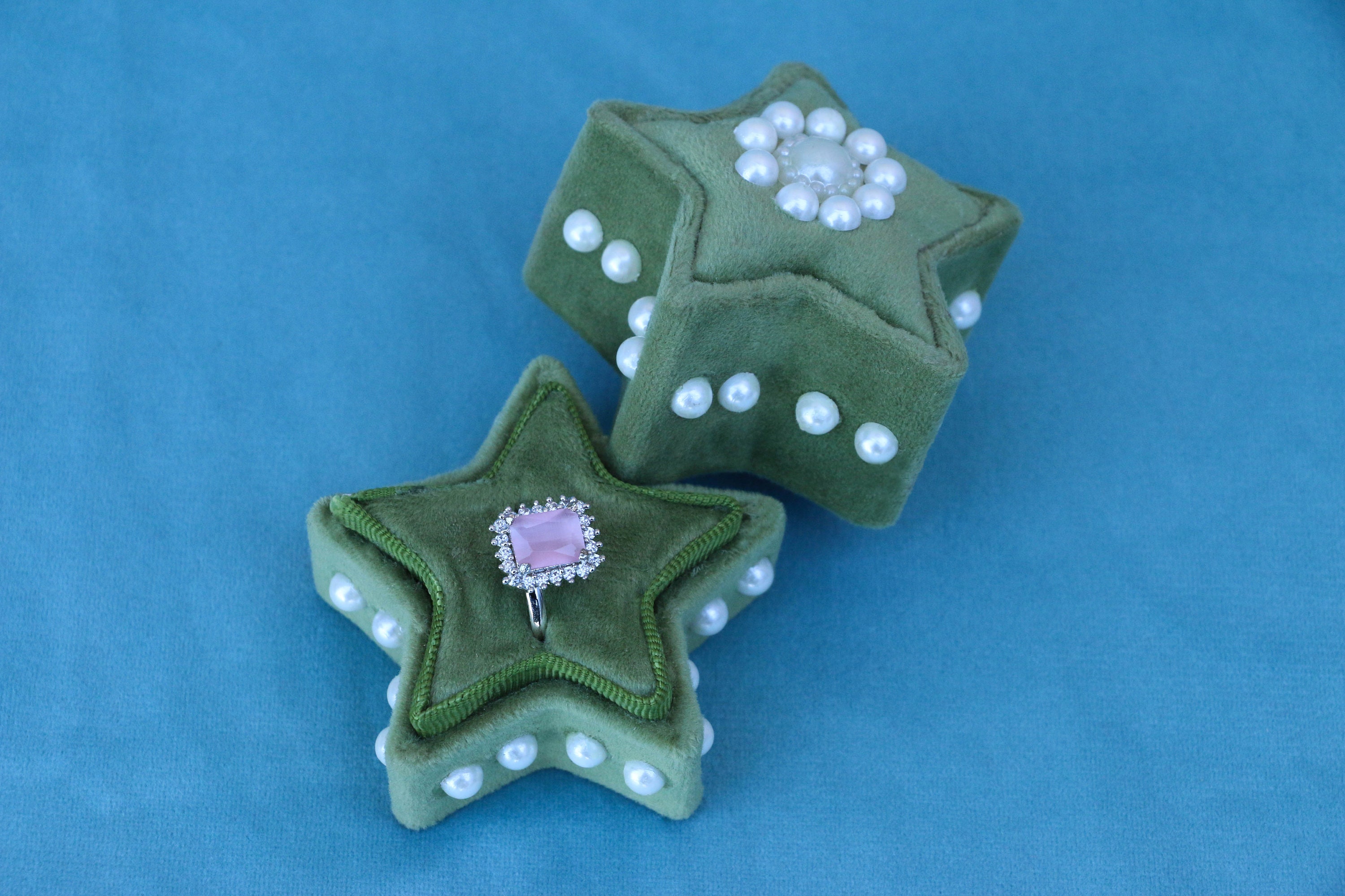 Pearl Velvet Green Star Ring Box, Wedding Ring Box, Proposal Velvet ...