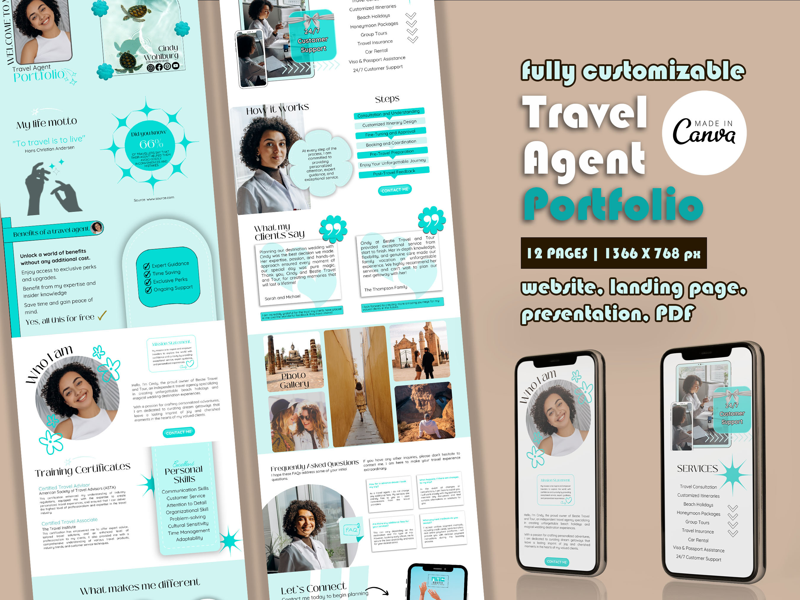 TRAVEL AGENT PORTFOLIO Canva Template | Canva Website | Landing Page ...