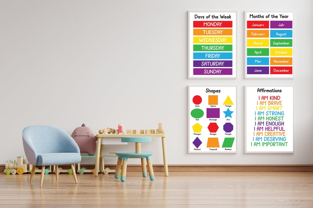 Bright Educational Posters Printable Shapes, Months, Days, Affirmations ...