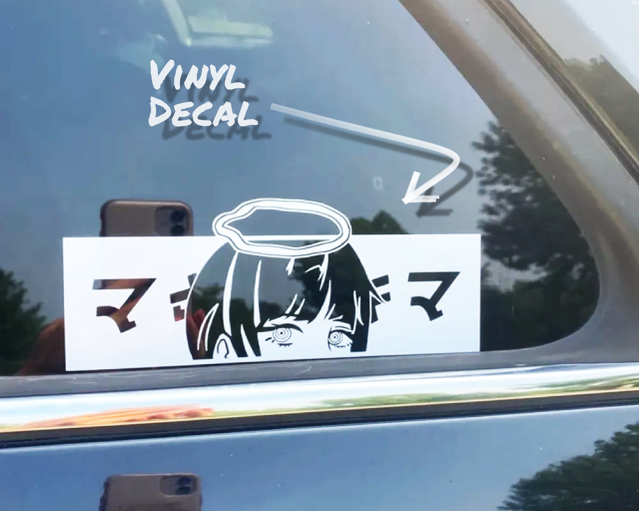 Angelic Anime Girl Peeker Sticker Black, White, Pink & Opalescent ...