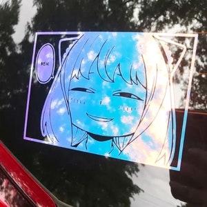 Heh Cute Anime Girl Peeker Sticker Decal Black, White, Pink ...