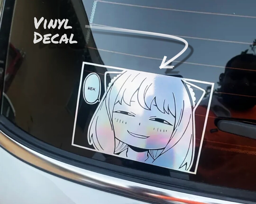 Heh Cute Anime Girl Peeker Sticker Decal | Black, White, Pink ...