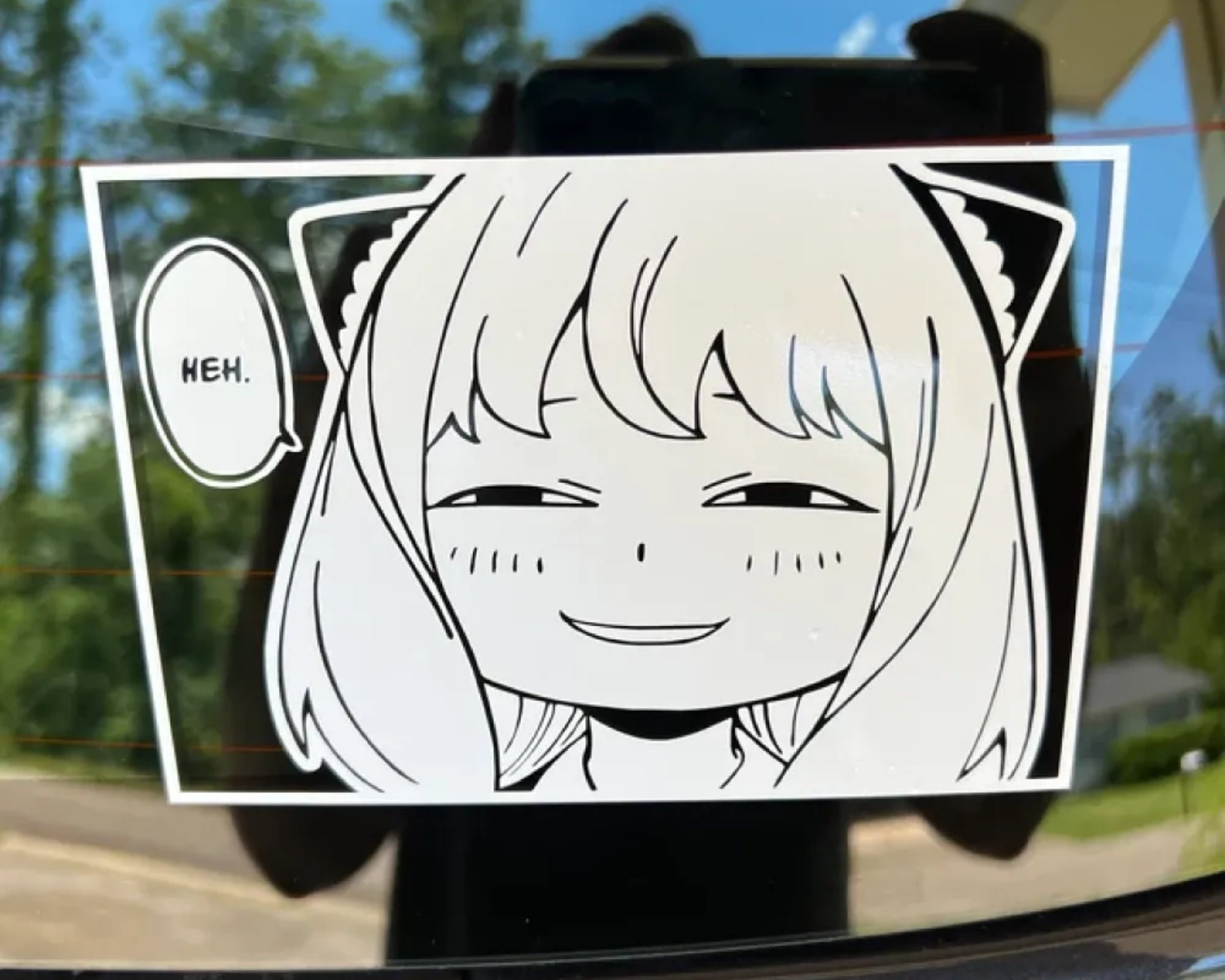 Heh Cute Anime Girl Peeker Sticker Decal Black Grey White Etsy