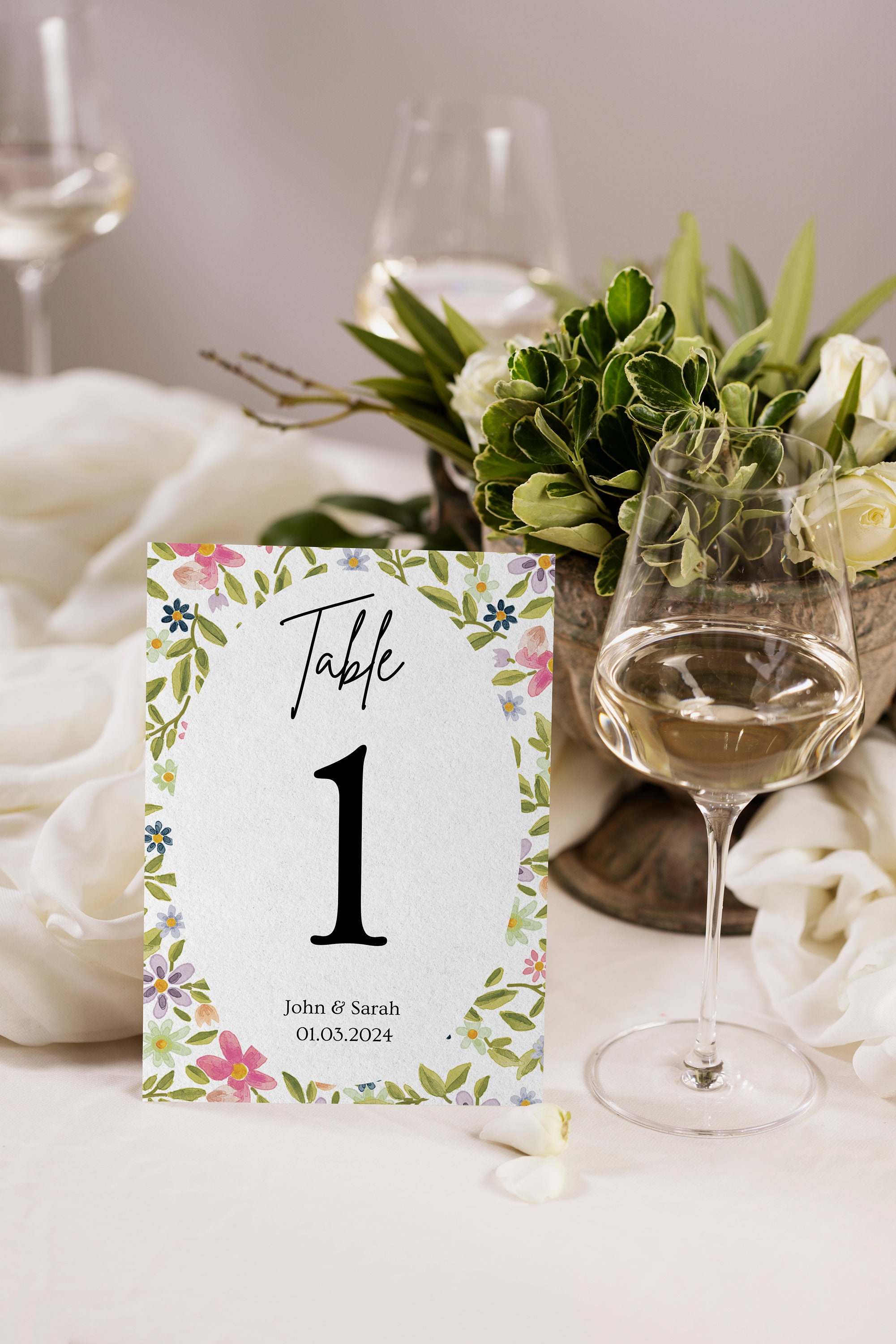 Wedding Table Numbers, Printable Floral Wedding Template, Personalized ...