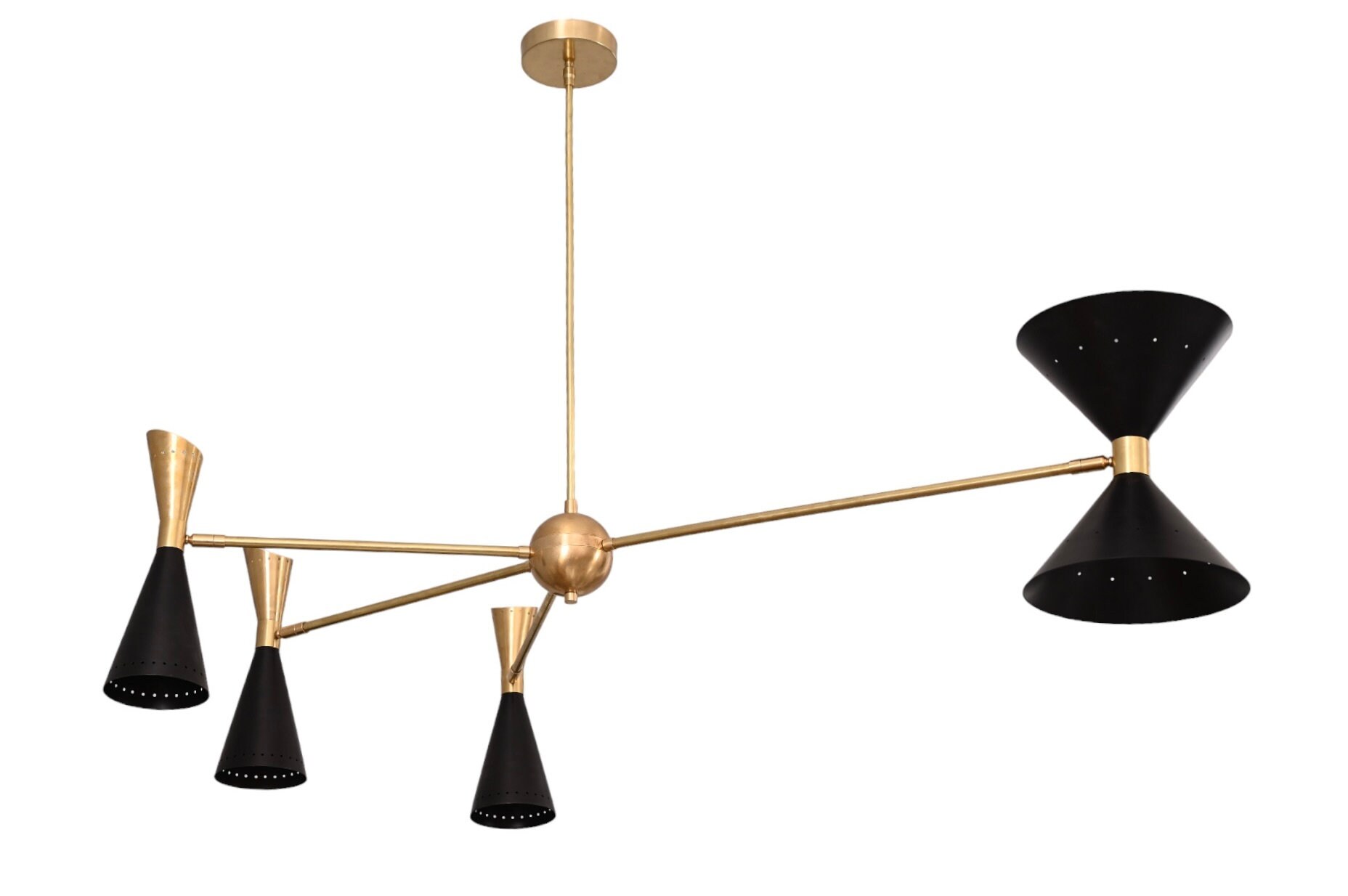 5 Light Ceiling Cone Contemporary Style Raw Brass Chandelier Light ...