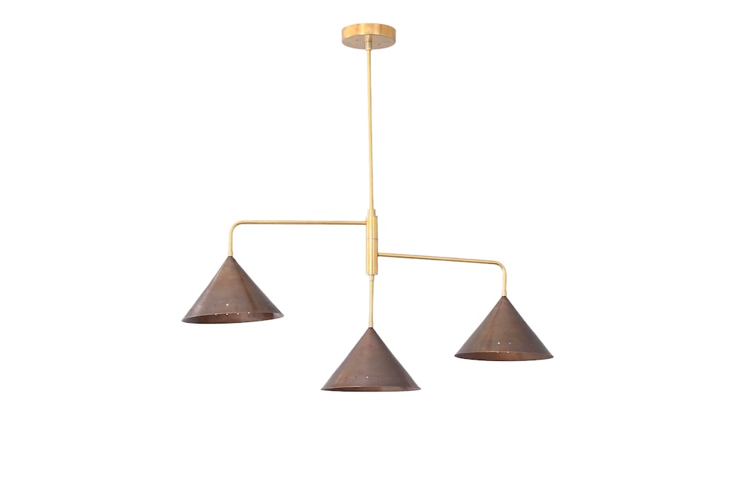3 Light Cone Ceiling Contemporary Style Raw Brass Chandelier Light ...