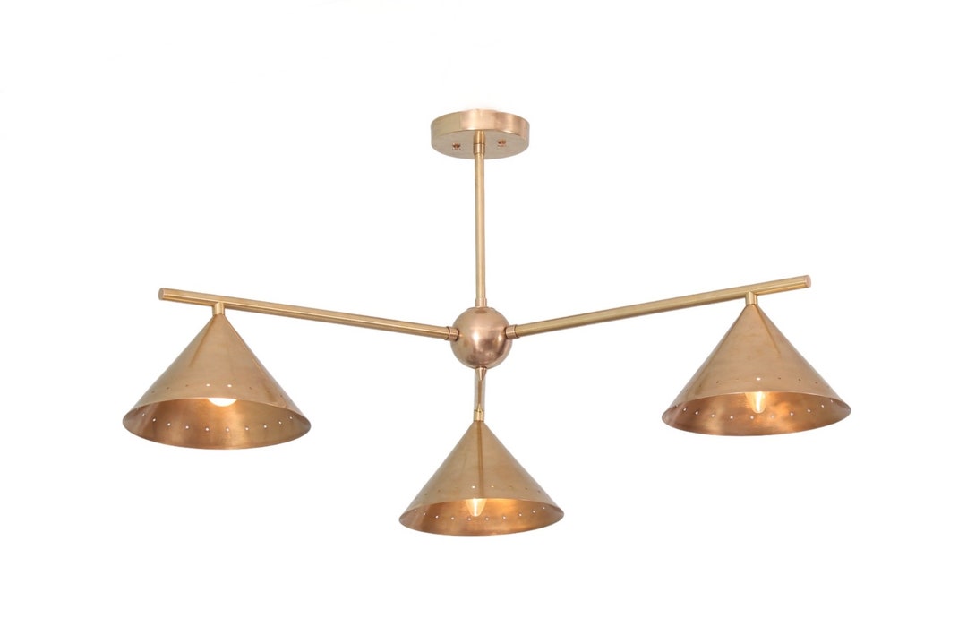 3 Light Ceiling Cone Contemporary Style Raw Brass Chandelier Light ...
