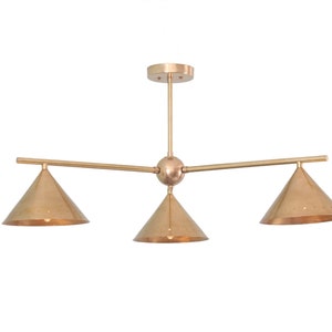 3 Light Ceiling Cone Contemporary Style Raw Brass Chandelier Light ...