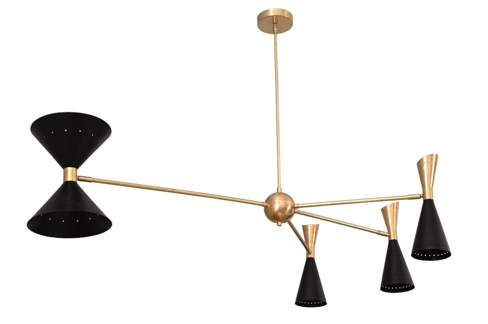 5 Light Ceiling Cone Contemporary Style Raw Brass Chandelier Light ...