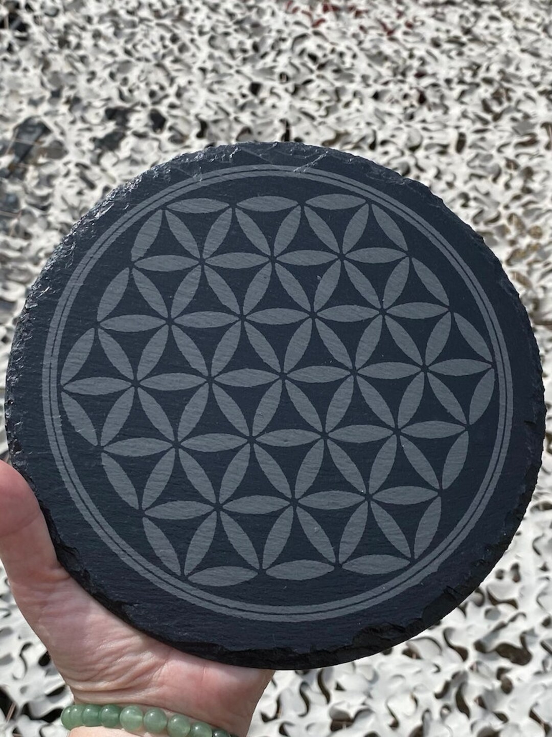 Flower of Life Slate Engraved Stone and Mineral Refill, Decoration ...