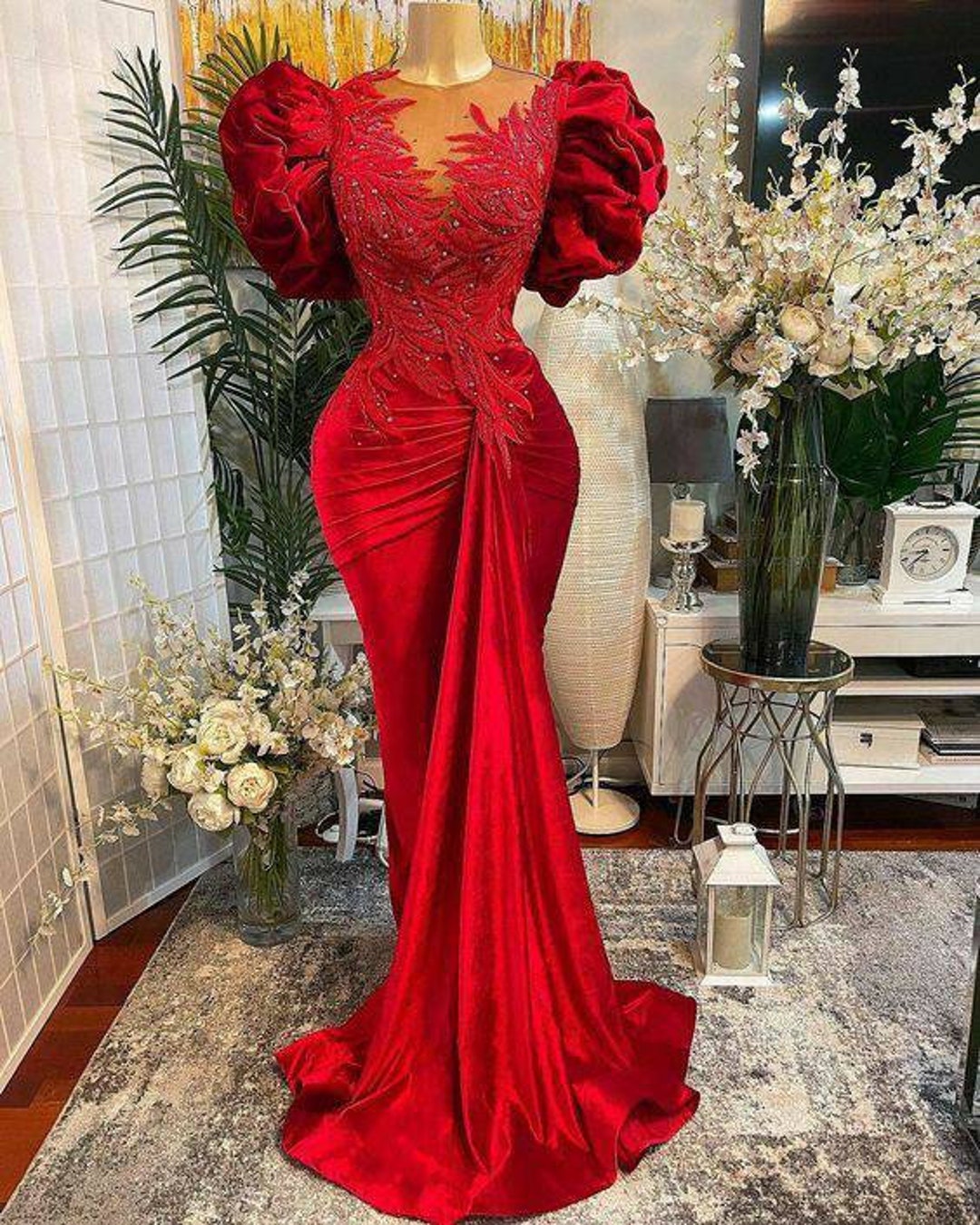 Long Fitted Red Velvet Dress, Prom Dress, Wedding Reception Dress ...