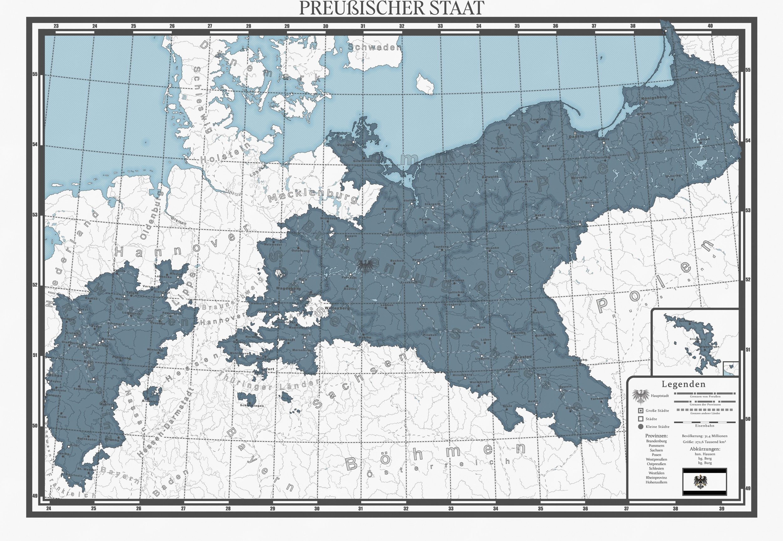 Kingdom of Prussia Map Year of 1850-1878 | Etsy