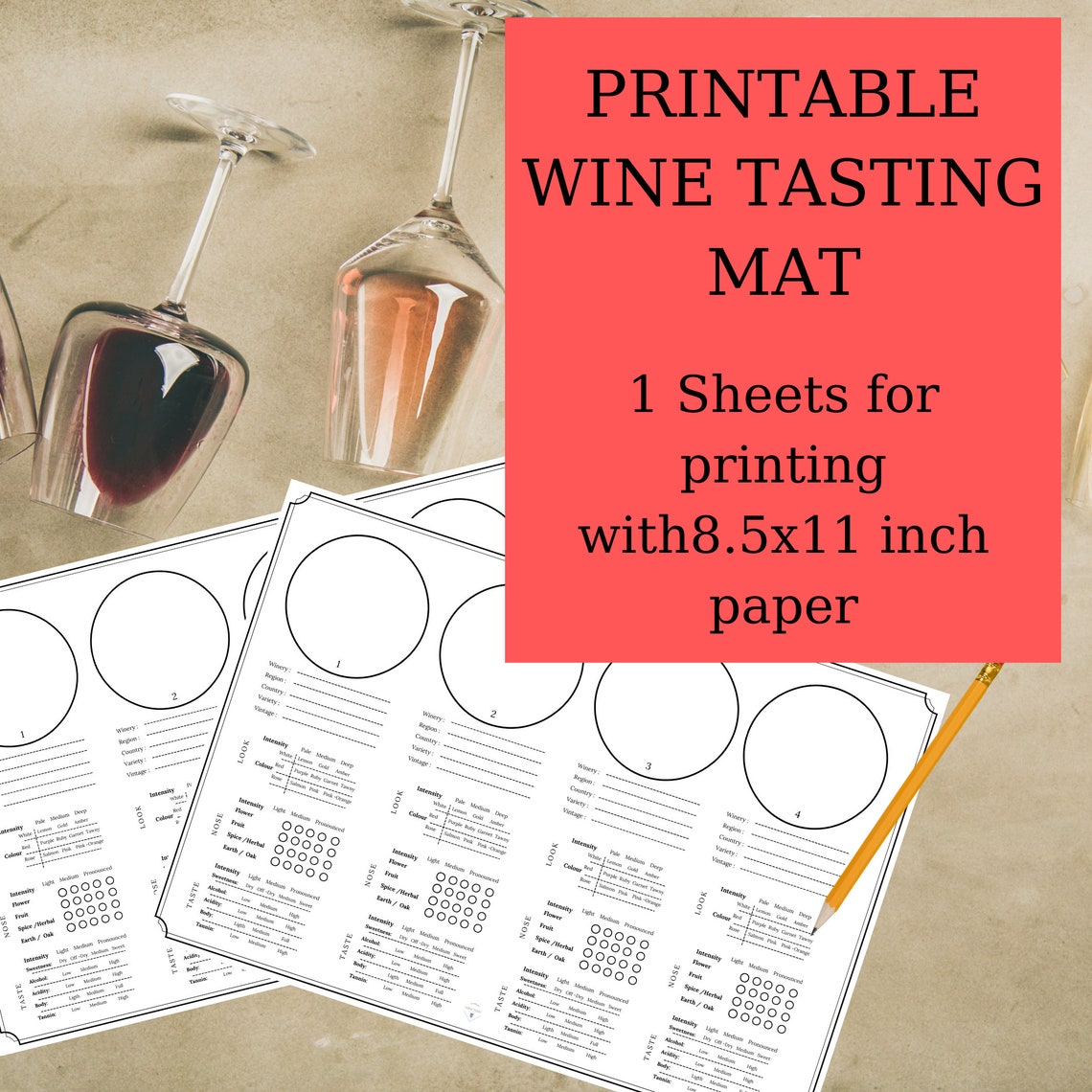 Wine Tasting Mat- Wine Rating Sheet - Wine Tasting - Wine Tasting Notes ...