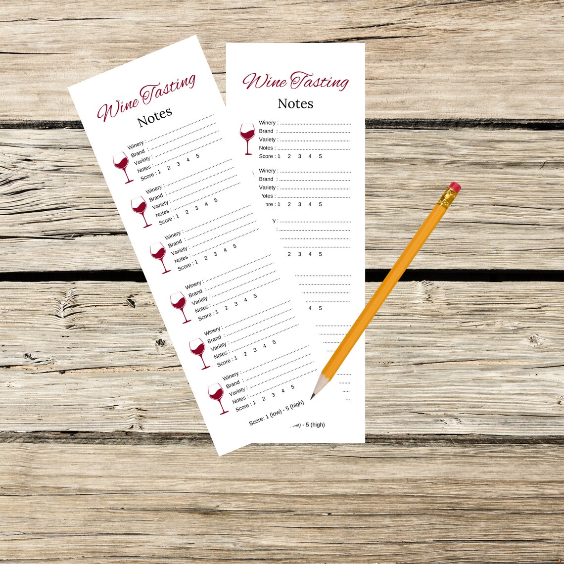 Wine Score Cards - Wine Tasting Card Printable - Wine Tasting Notes for ...