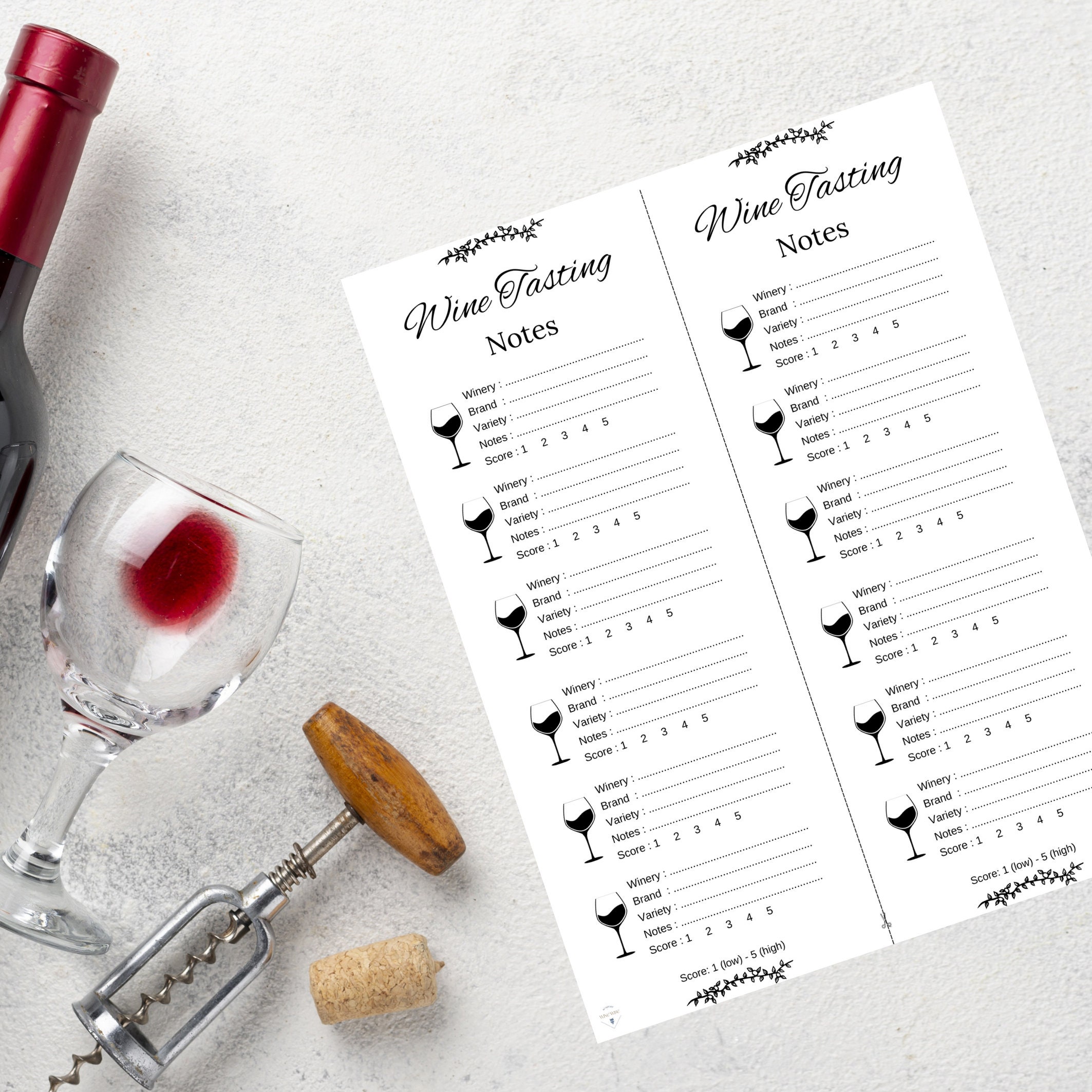 Wine Score Cards - Wine Tasting Card Printable - Wine Tasting Notes for ...