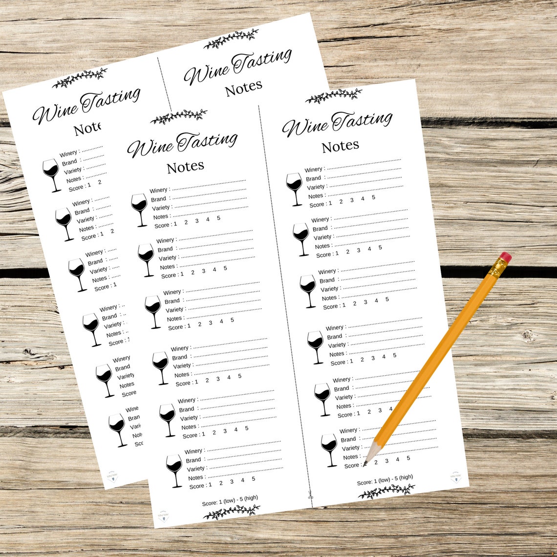 Wine Score Cards - Wine Tasting Card Printable - Wine Tasting Notes for ...