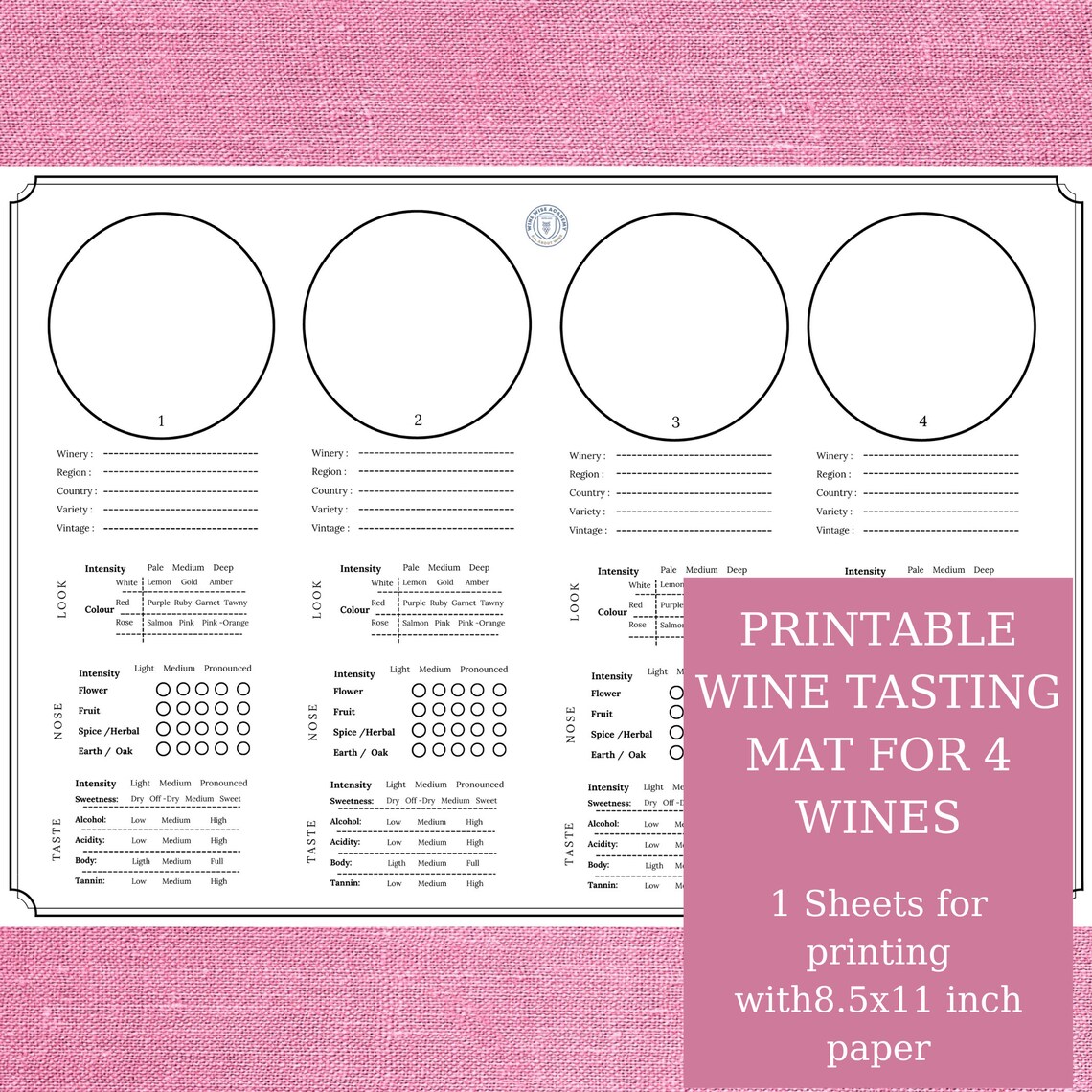 Wine Tasting Mat- Wine Rating Sheet - Wine Tasting - Wine Tasting Notes ...