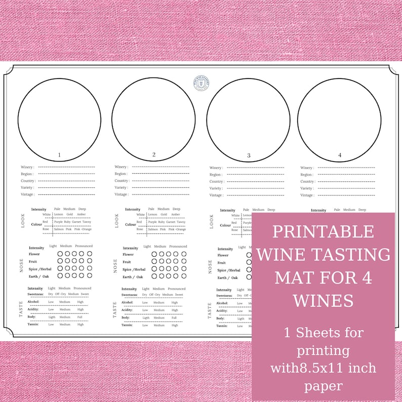 Wine Tasting Mat- Wine Rating Sheet - Wine Tasting - Wine Tasting Notes ...