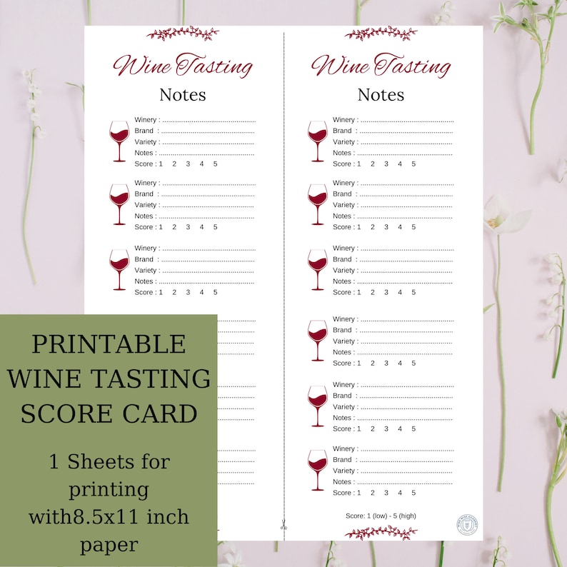 Wine Score Cards - Wine Tasting Card Printable - Wine Tasting Notes for ...