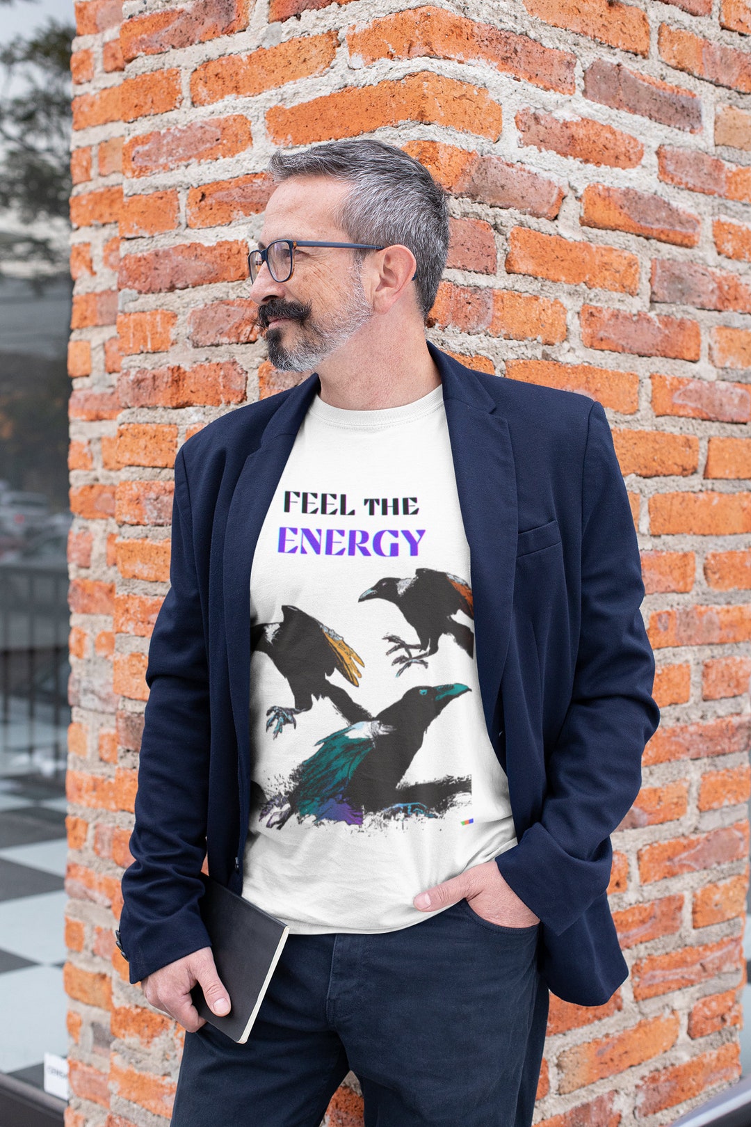Men's T-shirt Men's Motto FEEL THE ENERGY Crows Ravens Animal Motif ...