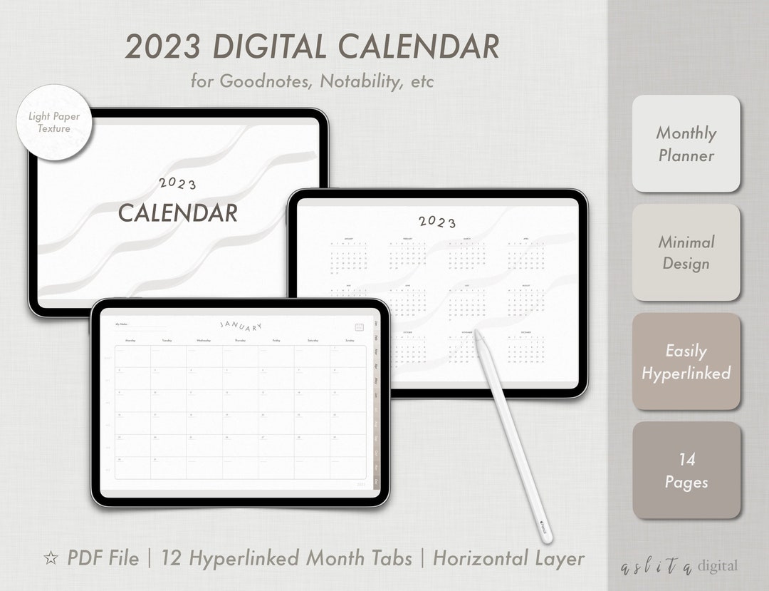 Digital Calendar 2023 / Monthly Planner / Easily Hyperlinked / Minimal ...