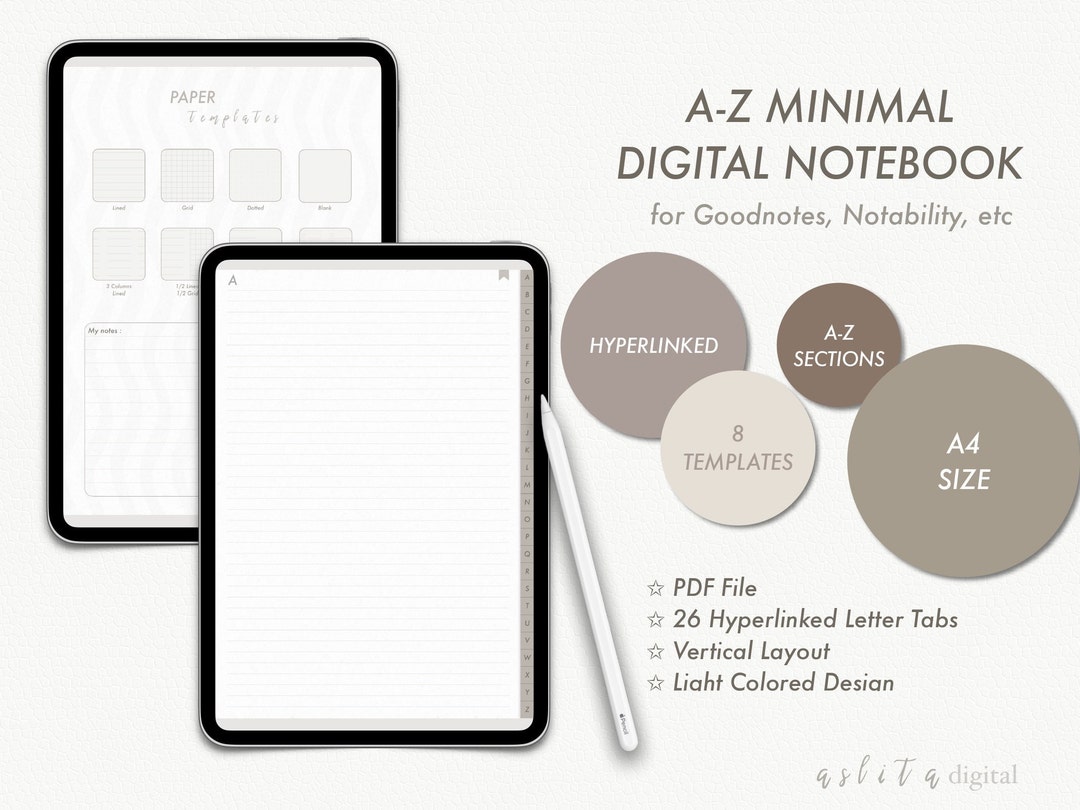 A-Z Digital Notebook / Alphabet / Easily Hyperlinked / A4 / Agenda ...