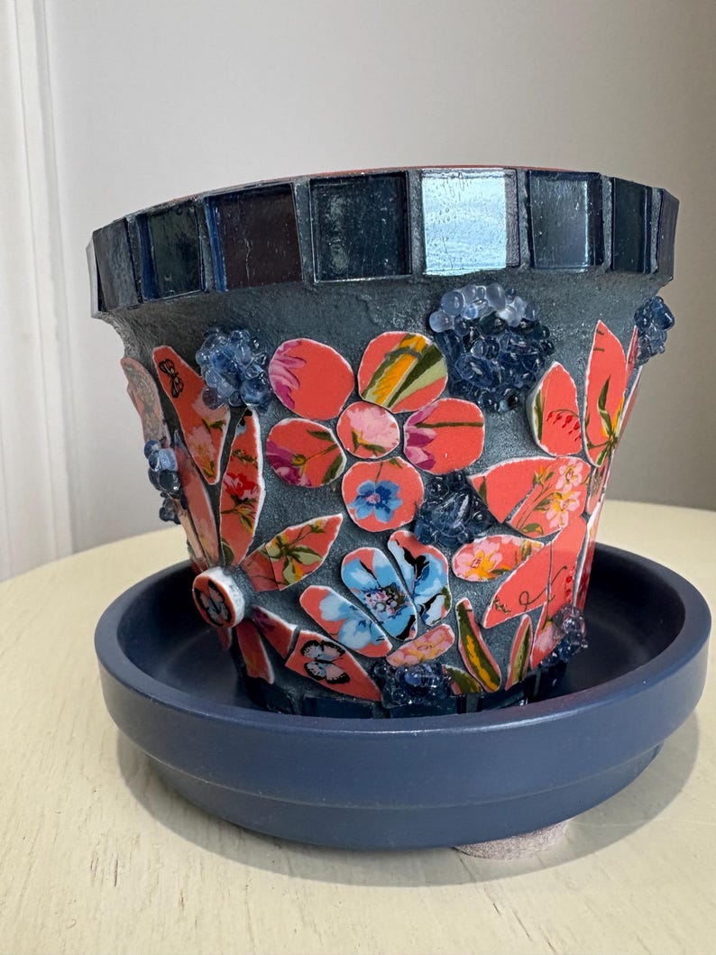 Mosaic Flowerpot With Buttons and Beads! - Etsy